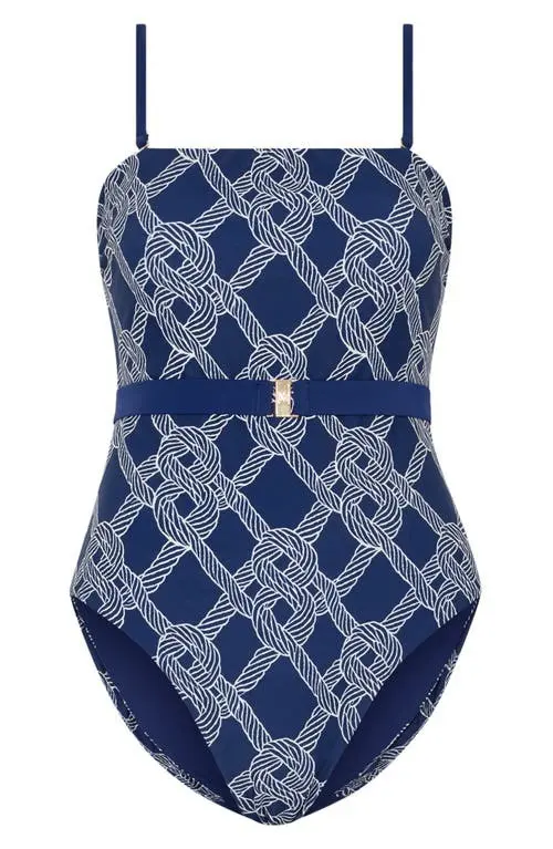 MILLY Rope Print Belted One-piece Swimsuit