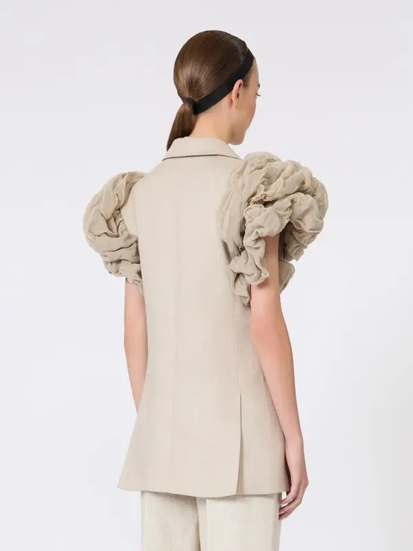 Max Mara Oversized Sleeveless Linen Jacket With Ruffles