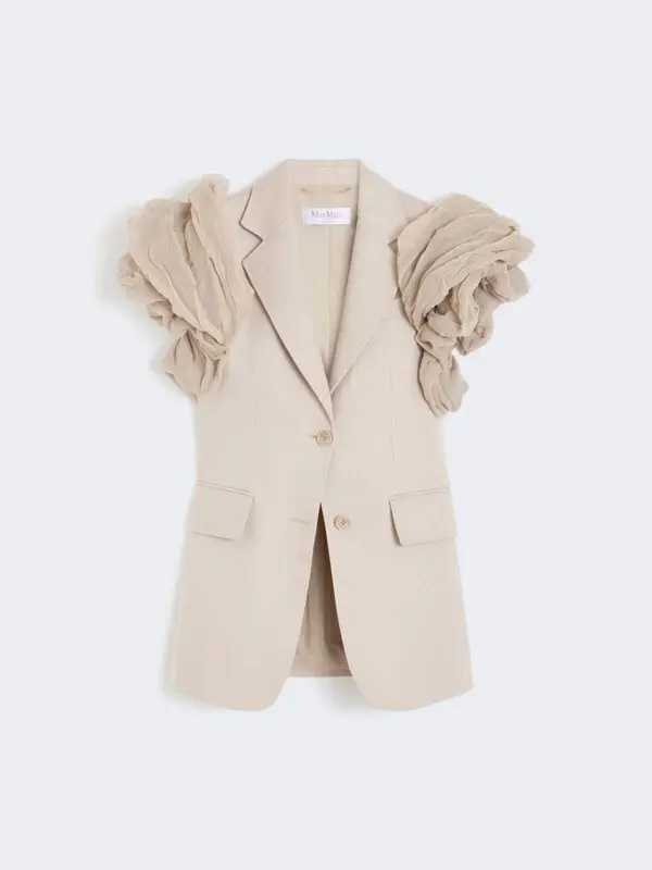 Max Mara Oversized Sleeveless Linen Jacket With Ruffles