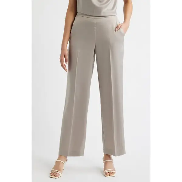 Anne Klein Satin Wide Leg Pants - Porcini