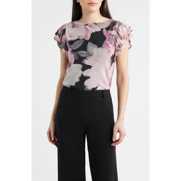 Anne Klein Print Flutter Sleeve Top