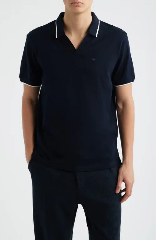 Emporio Armani Piqué Johnny Collar Polo - Solid Blue Navy