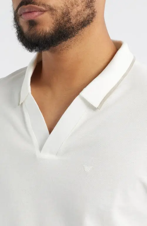 Emporio Armani Piqué Johnny Collar Polo - Solid White