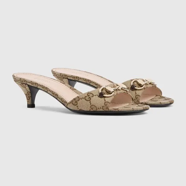 Gucci Horsebit Gg Canvas Slide Sandal