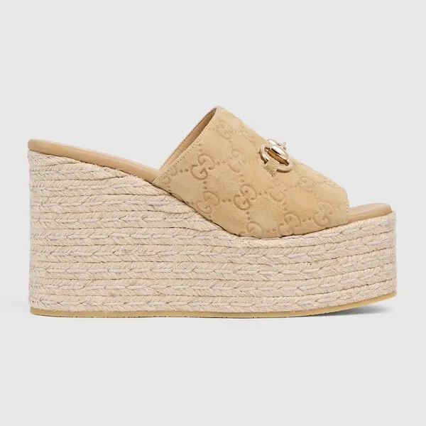 Gucci Platform Espadrille With Horsebit Suede - Neutral