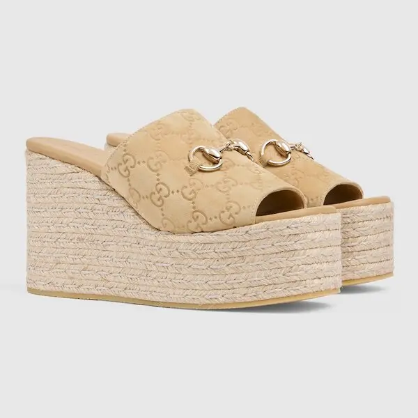 Gucci Gg Suede Platform Espadrille With Horsebit