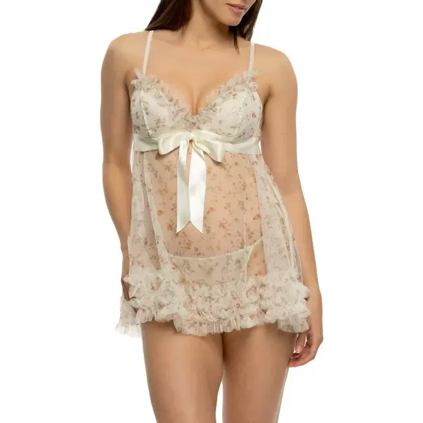 Felina Veil Luxe Babydoll Chemise & G-string Set - Cottage Ditsy