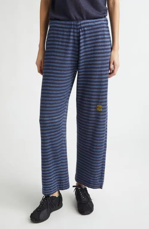 YANYAN Mabo Stripe Pull-on Linen Pants - Denim/ink