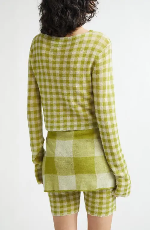 YANYAN Gingham Check Wool Boatneck Sweater