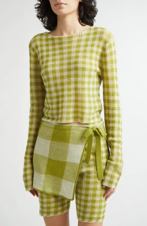 YANYAN Gingham Check Wool Boatneck Sweater