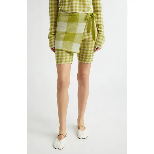 YANYAN Gingham Wool Bike Shorts With Wrap Panel