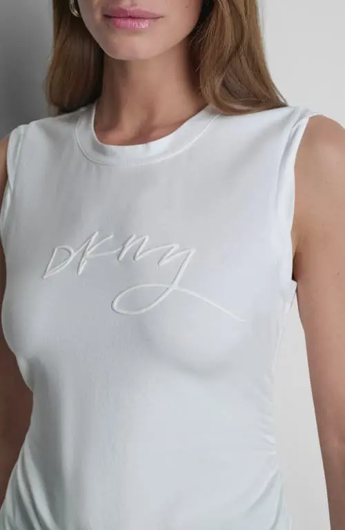 Dkny Script Ruched Cotton Blend Tank - White