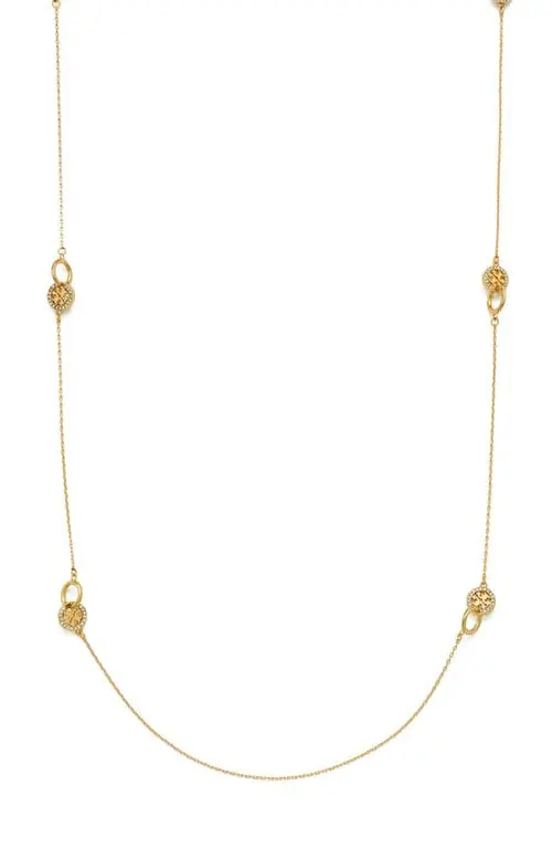 Tory Burch Icon Pavé Interlocking Station Necklace - Tory Gold/crystal