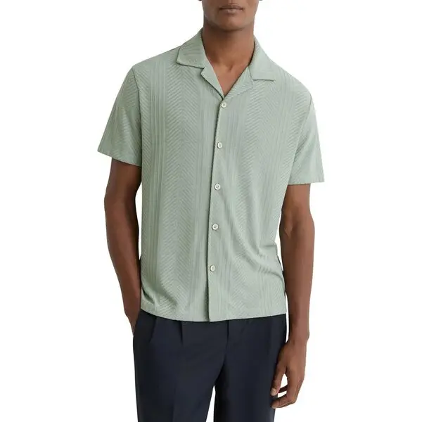 REISS Frederick Textured Stripe Camp Shirt - Mint Green