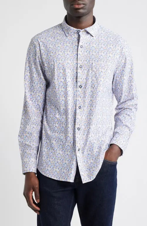 Johnston & Murphy Xc Motion Performance Knit Button-up Shirt - Blue/tan Split Disc