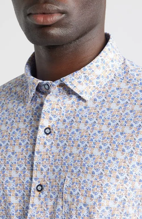 Johnston & Murphy Xc Motion Performance Knit Button-up Shirt - Blue/tan Split Disc