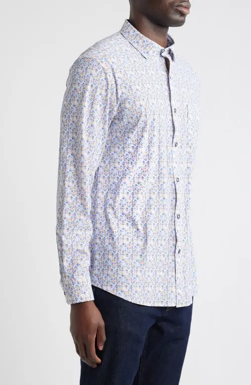 Johnston & Murphy Xc Motion Performance Knit Button-up Shirt - Blue/tan Split Disc