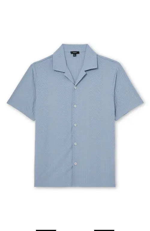 REISS Frederick Textured Stripe Camp Shirt - Soft Blue