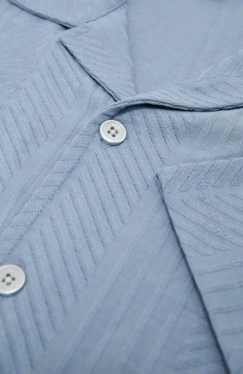 REISS Frederick Textured Stripe Camp Shirt - Soft Blue