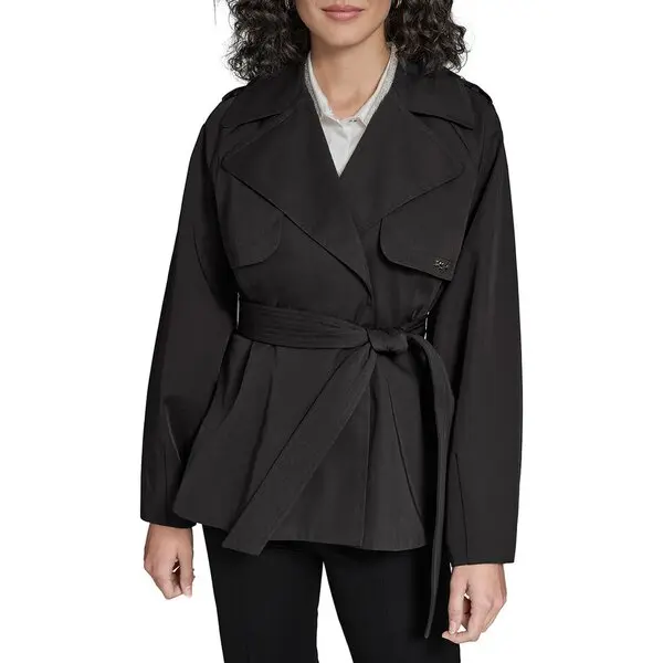 Karl Lagerfeld Short Flared Trench Coat - Black