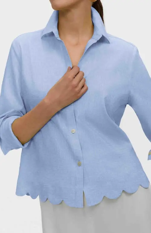 Foxcroft Scallop Hem Linen Blend Shirt