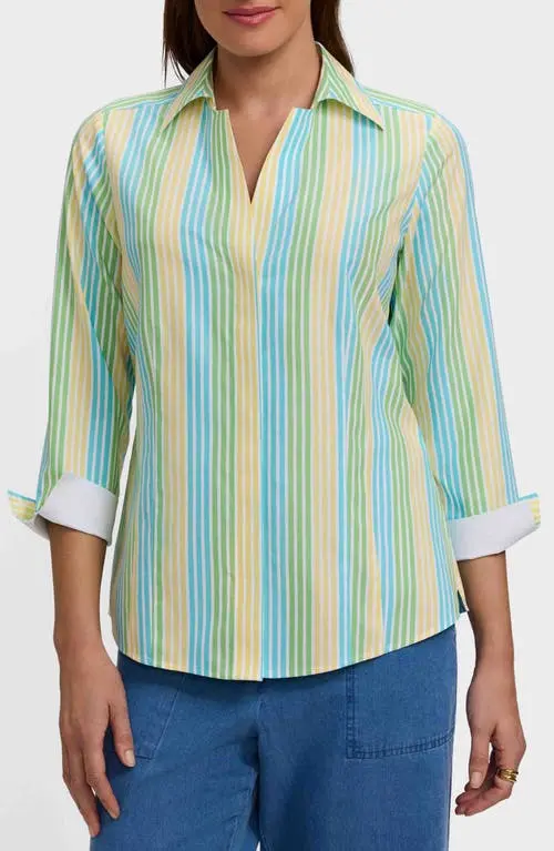 Foxcroft Taylor Stripe Cotton Button-up Shirt - Green Multi