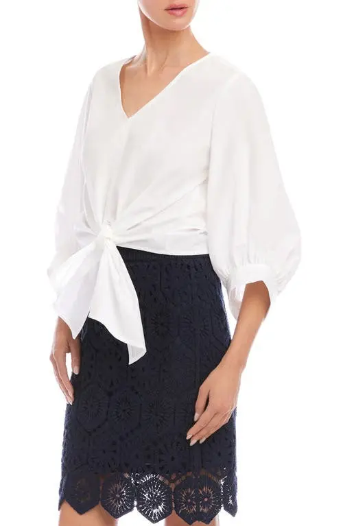 Karen Kane Tie Front Cotton Top - Off White