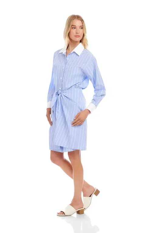Karen Kane Stripe Cotton Faux Wrap Shirtdress - Blue/white