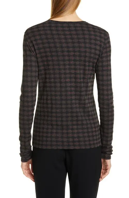 Vince Check Plaid Long Sleeve Knit Top