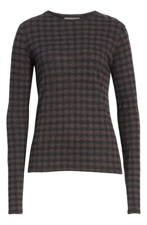 Vince Check Plaid Long Sleeve Knit Top