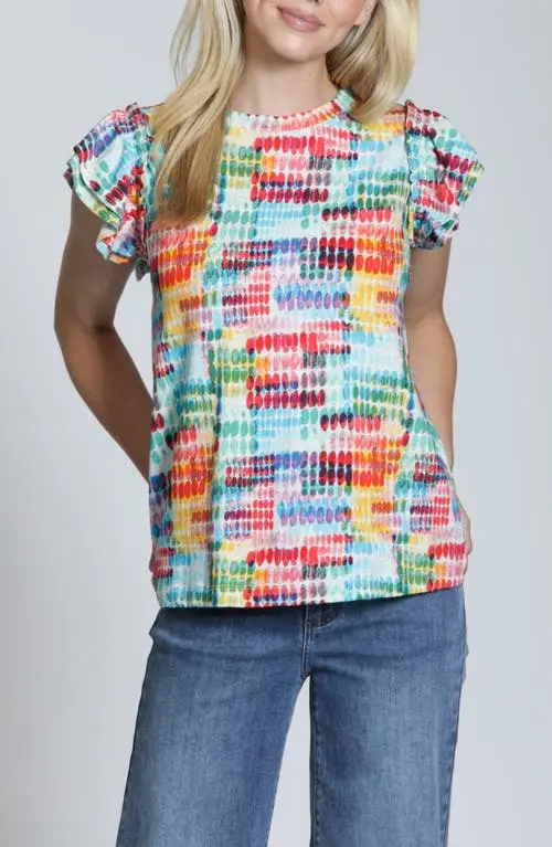 APNY Double Ruffle Cap-sleeve Top - Turquoise Multi