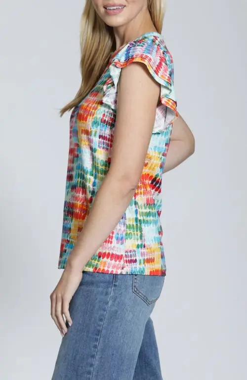 APNY Double Ruffle Cap-sleeve Top - Turquoise Multi