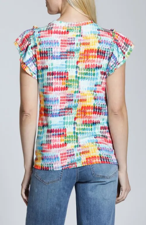 APNY Double Ruffle Cap-sleeve Top - Turquoise Multi