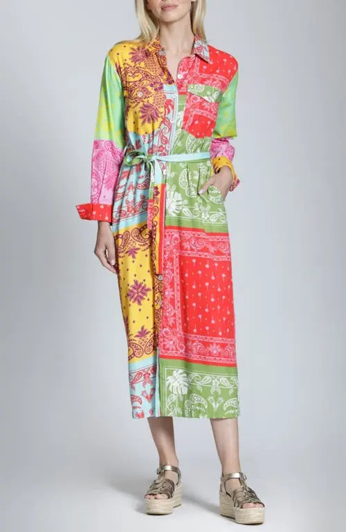 APNY Patchwork Print Shirtdress - Apple Green Multi