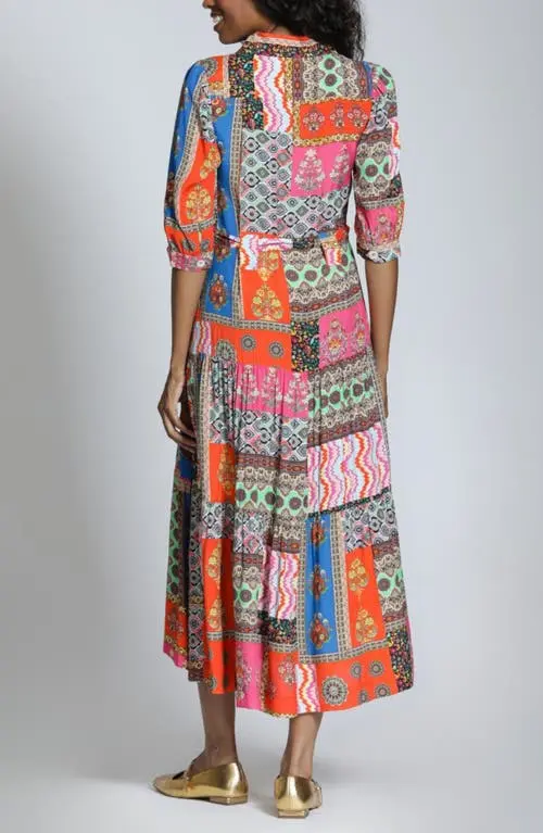 APNY Patchwork Print Shirtdress - Hot Coral Multi