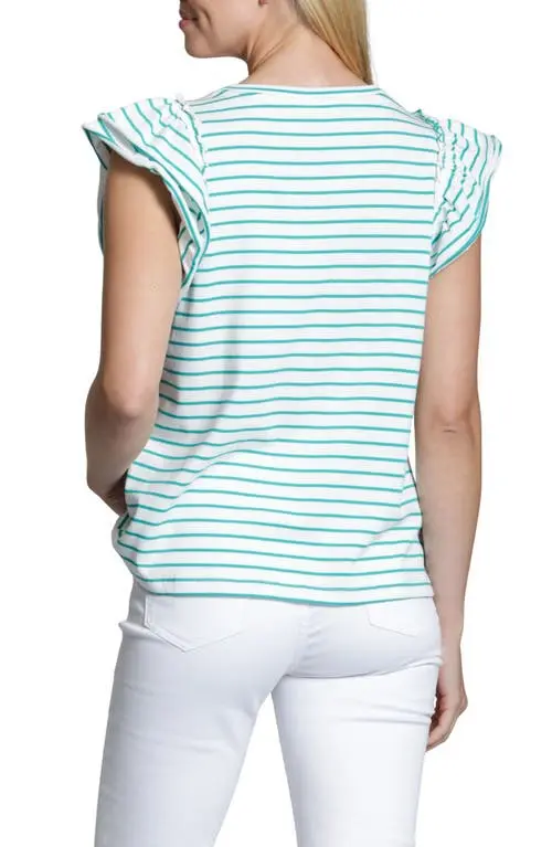 APNY Stripe Ruffle Cap-sleeve T-shirt - White/jade Stripe