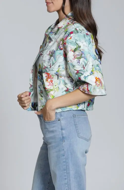 APNY Floral Print Denim Jacket - Aqua Multi