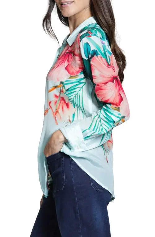 APNY Floral Print Button-up Shirt - Aqua