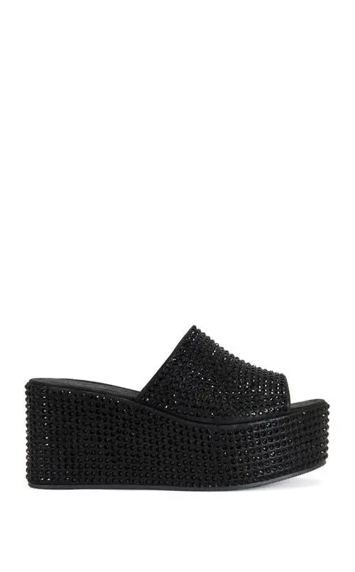 AZALEA WANG Arachna- Rhinestone Platform Sandal / / Wedge - Black