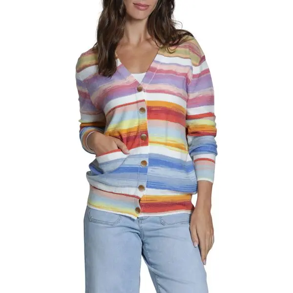 APNY Space Dye Stripe Cardigan - Blue Terracotta Multi