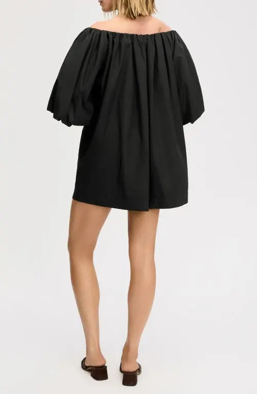 Sam Edelman Bubble Sleeve Off-the-shoulder Cotton Poplin Mini Dress - True Black