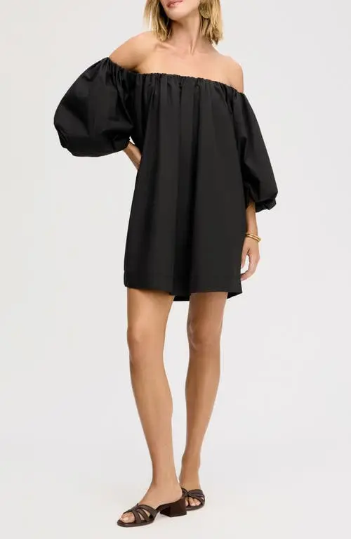 Sam Edelman Bubble Sleeve Off-the-shoulder Cotton Poplin Mini Dress - True Black