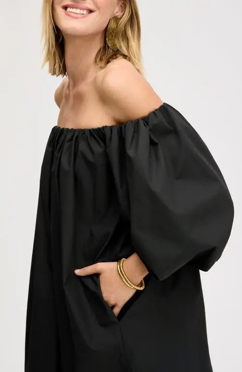 Sam Edelman Bubble Sleeve Off-the-shoulder Cotton Poplin Mini Dress - True Black