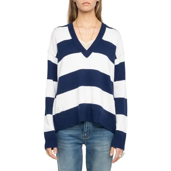 Zadig&Voltaire Wings Stripe Wool & Cashmere Sweater - Marine