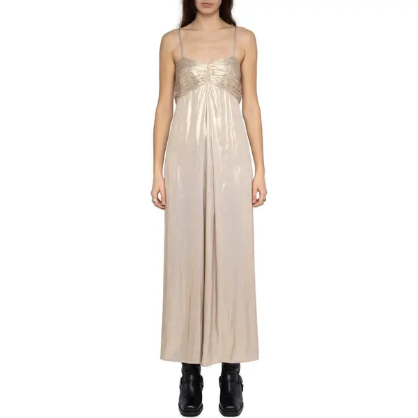 Zadig&Voltaire Rippie Pleated Metallic Satin Slipdress - Gold