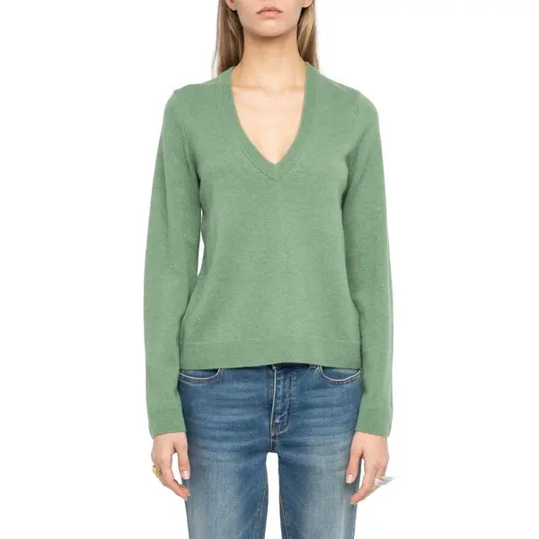 Zadig&Voltaire Vera Wool & Cashmere Sweater With Leather Elbow Patches - Verveine
