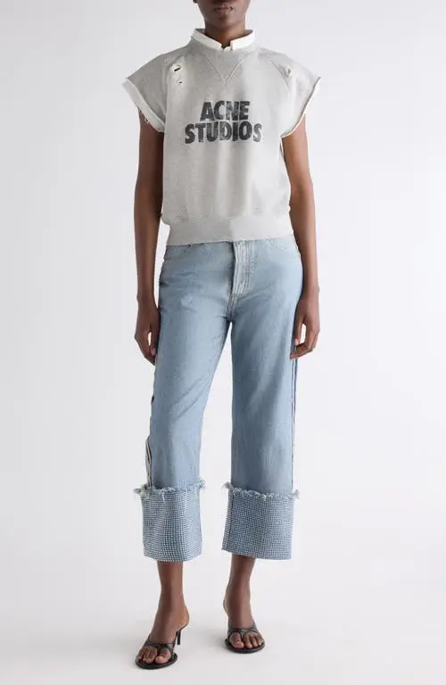 Acne Studios Rhinestone Cuff Ankle Jeans - Mid Blue