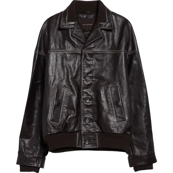 WALES BONNER Time Rib Trim Leather Jacket