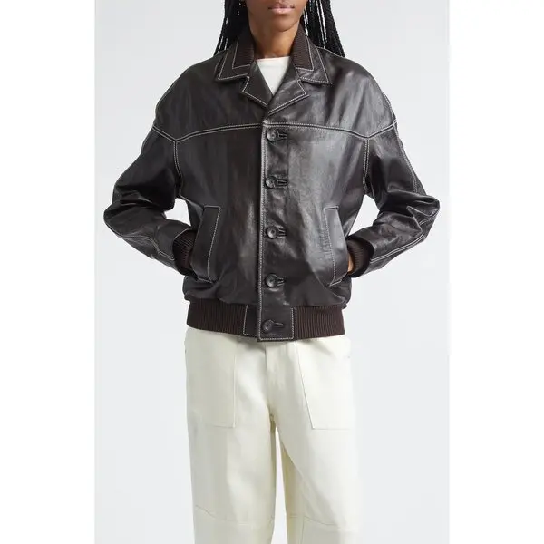 WALES BONNER Time Rib Trim Leather Jacket