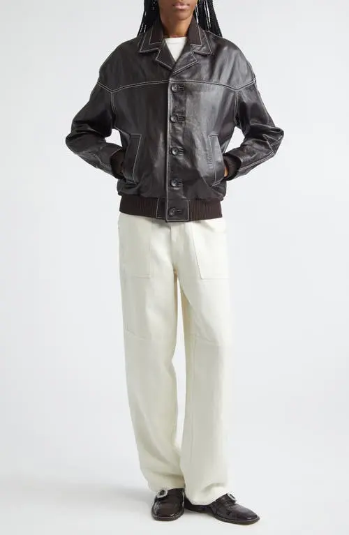 WALES BONNER Time Rib Trim Leather Jacket
